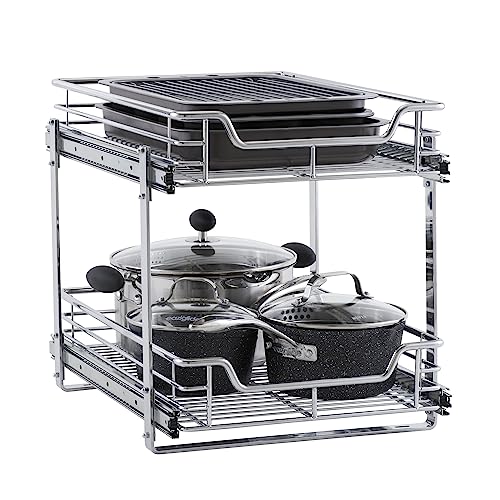 Household Essentials Glidez Slide Out Cabinet Organizer, 14.5β Wide, Durable Chrome-Plated Steel Frame, Dual Baskets and Smooth Glides, Heavy-Duty and Space-Optimizing, Simple Assembly and Installation, Chrome