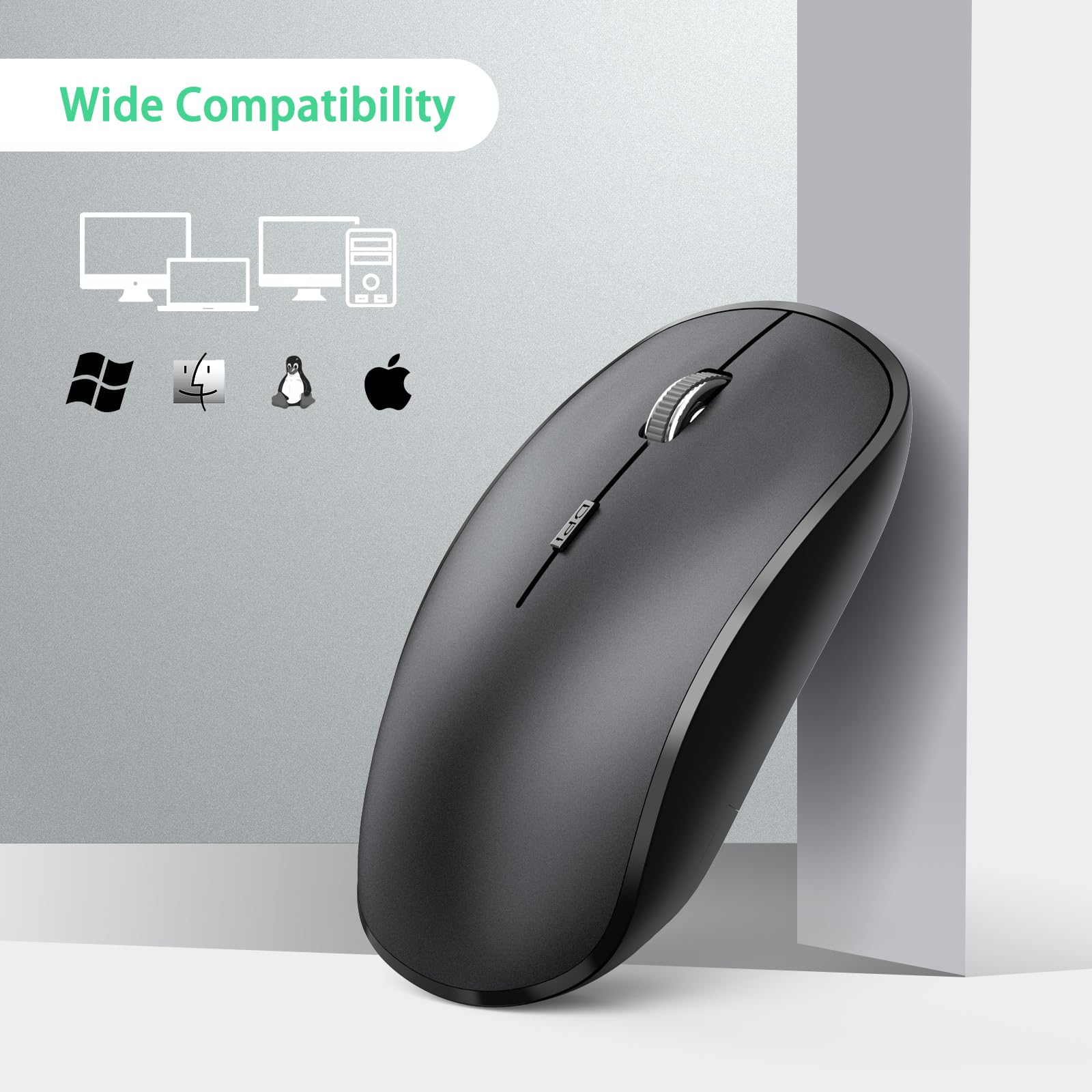 JOYACCESS Wireless Mouse, 2.4G Portable Slim Silent Computer Mouse Wireless with USB Nano Receiver, 2400 DPI, for Notebook, Laptop, PC - Black