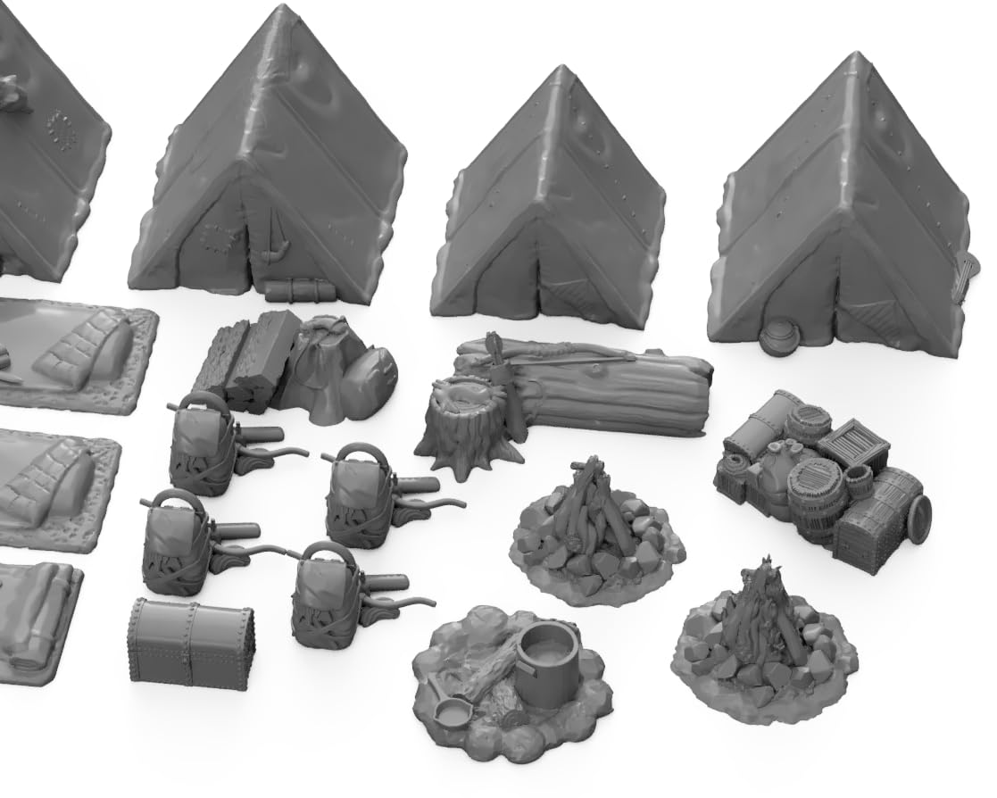 Adventure Camp Set DND Terrain 28mm for Dungeons and Dragons Terrain, D&D, Pathfinder, Warhammer 40k, RPG, Miniatures, Tabletop, D and D, Dungeons and Dragons Gifts