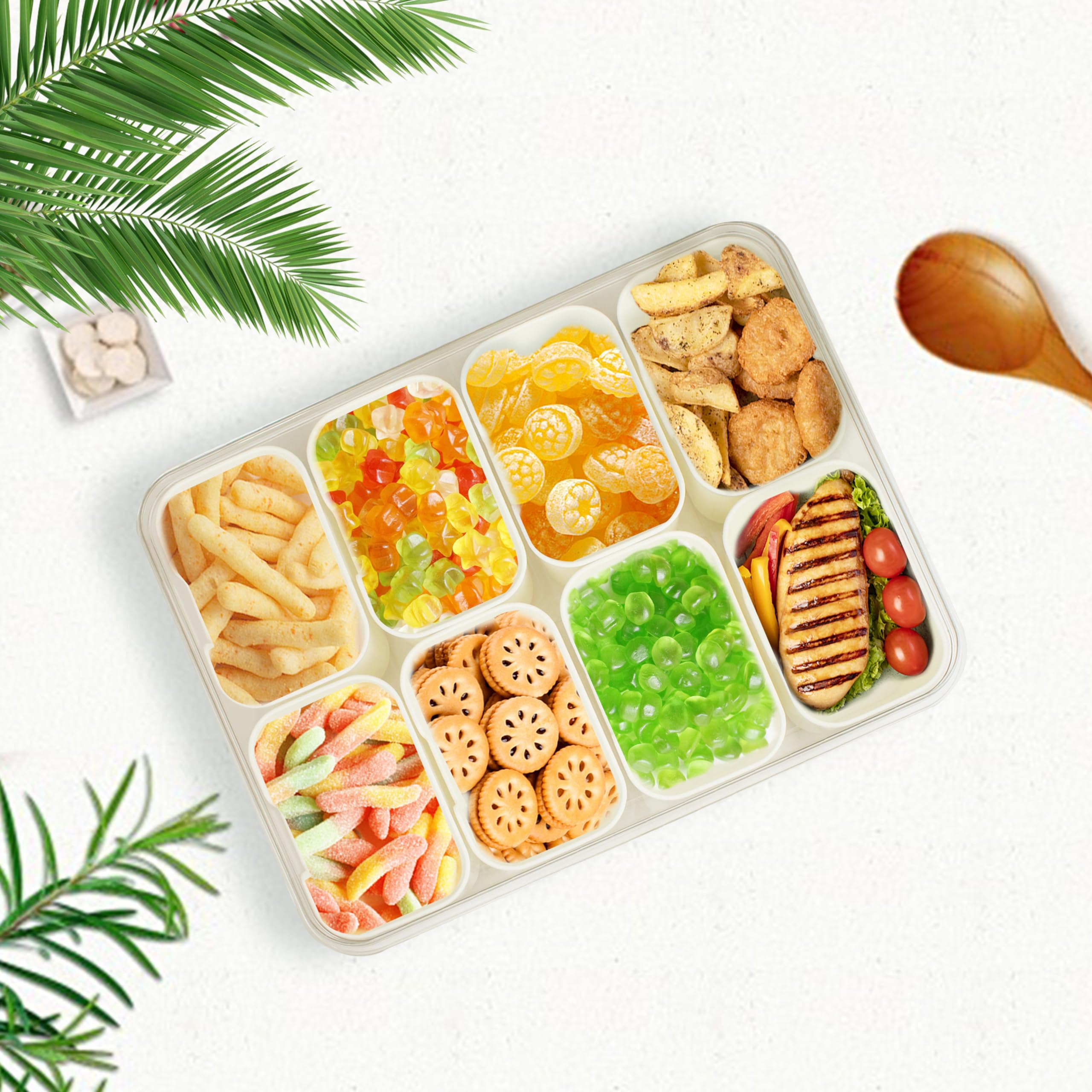 Atildp Snackle Box Container: Divided Serving Tray with Lid and Handle, Includes 8 Compartments for Dry Fruit Snack Box, Portable Fruit Tray Great for Kitchen, Party, Picnic, Travel