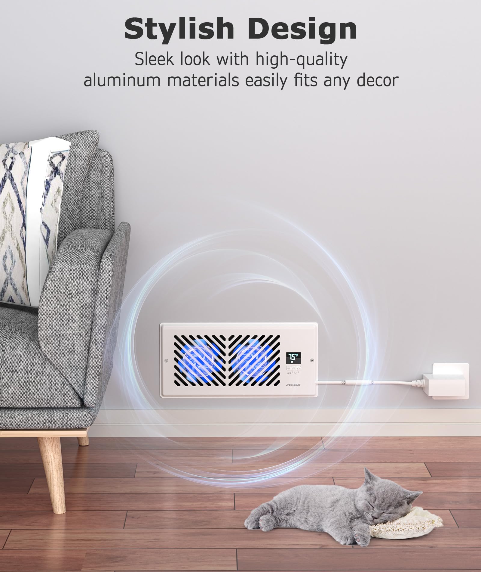 ATOM NEXUS AirBlaze Z4, Quiet Register Booster Fan Fits 4βx10β Register Holes, Smart Vent Booster Fan With Thermostat Control & Remote Control, 10-Speed Control Heating Cooling AC Vent Fan (White)