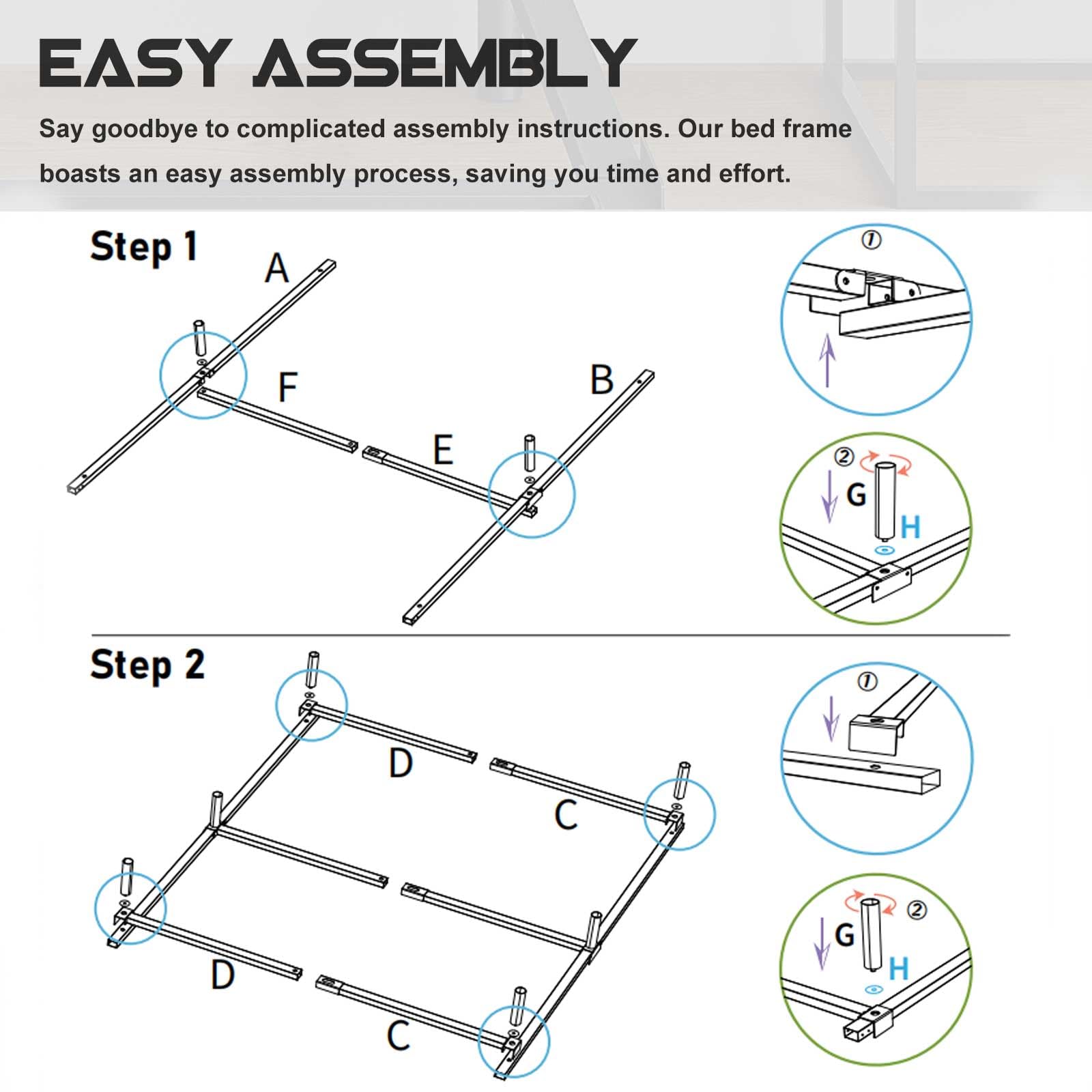 Bedsnus 7 Inch Metal Bed Frame Queen Size, Compatible with Most Brand Box Spring Or Mattress, 9-Leg Support Bed Base, Headboard Attachable, Noise-Free, Easy Assembly, Black