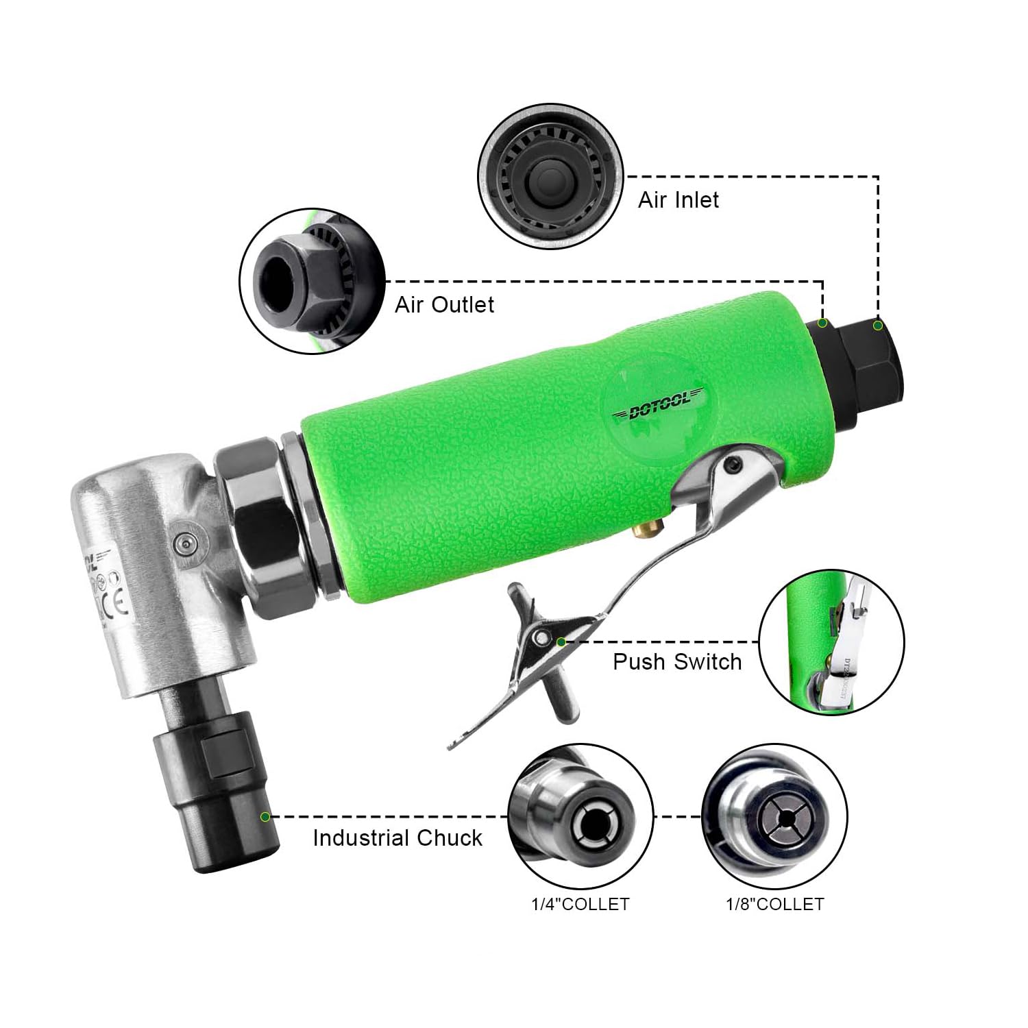 DOTOOL Air Right Angle die Grinder,1/4'' Angle Die Grinder,22000 RPM , Pneumatic 90 Degree Die Grinder with 1/4" and 1/8" Collets for Grinding, Polishing, Cutting and More