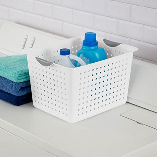 Sterilite Large 16 x 13 x 10 Inch, Plastic Deep Ultra Storage Basket Tote with Contoured Handles for Home and Office Organization, White (12 Pack)
