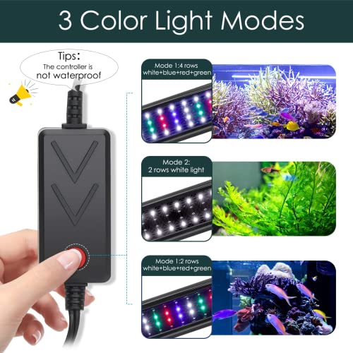 AQQA Aquarium Light,Full Spectrum LED Fish Tank Lights,12"-54" Adjustable Multi-Color White Blue Red Green LEDs with Extendable Brackets,14W-31W for Freshwater Plants 14W(12"-18")