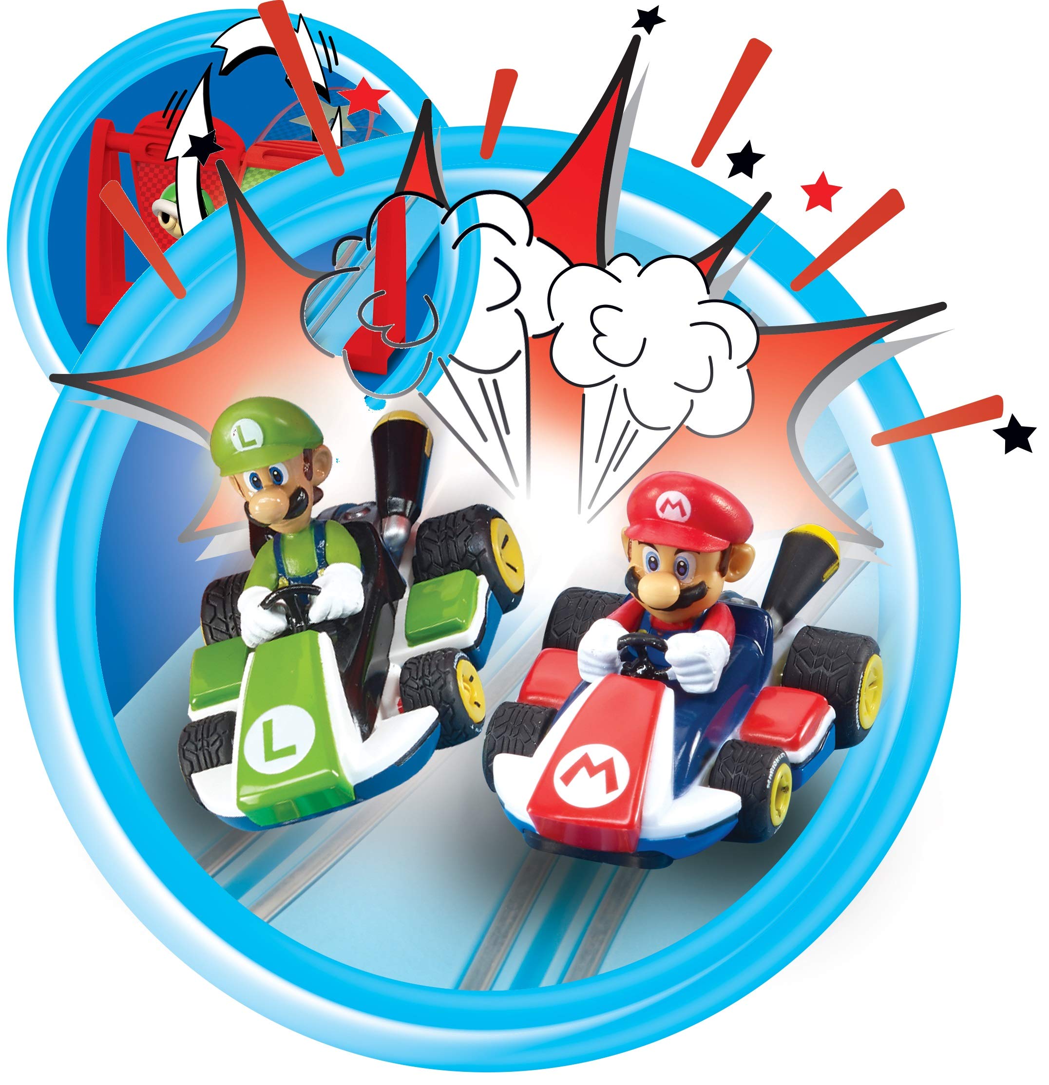 Carrera First Nintendo Mario Kart Slot Car Race Track - Includes 2 Cars: Mario and Luigi and Two-Controllers - Battery-Powered Beginner Set for Kids Ages 3 Years and Up, 20063028