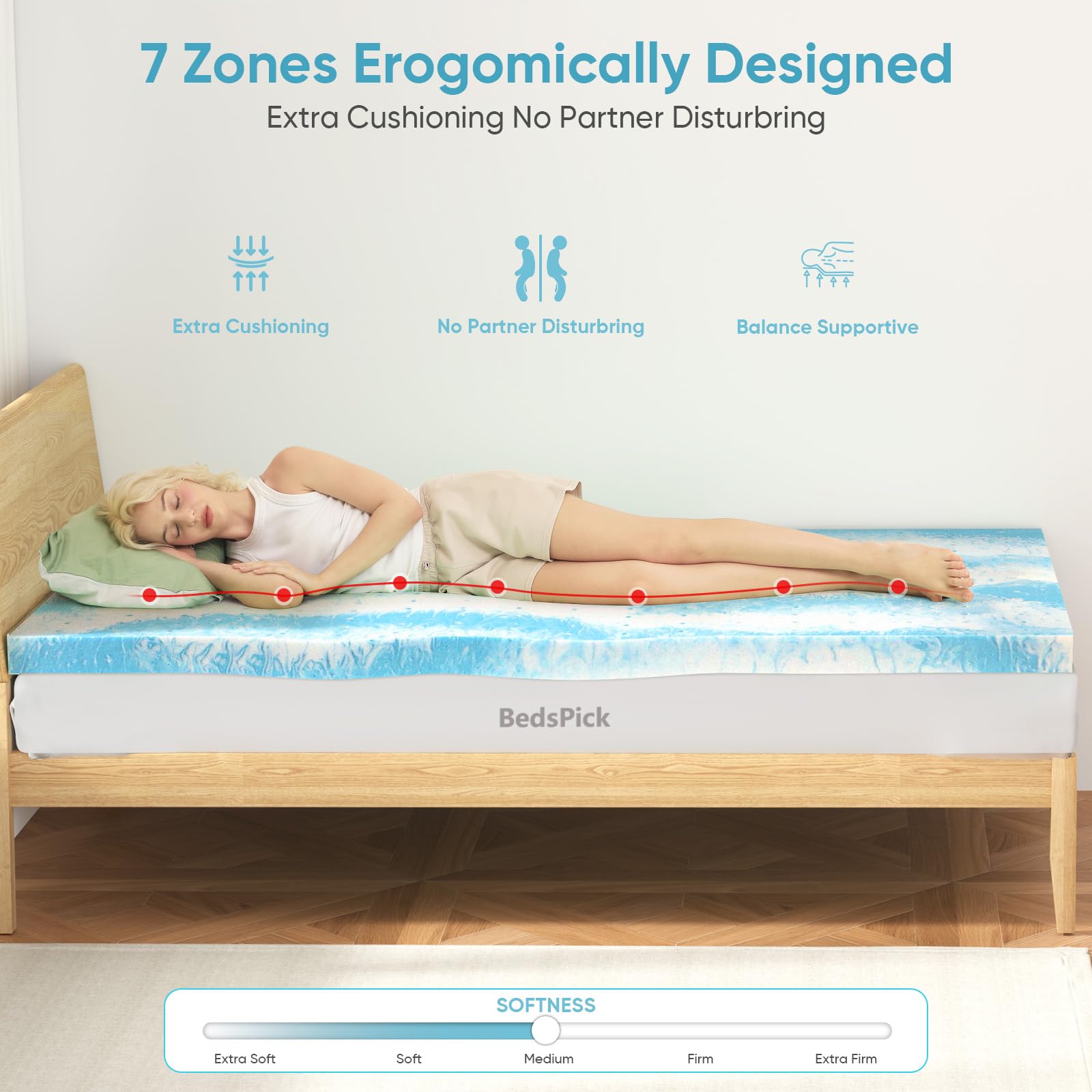 BedsPick Twin Memory Foam 2" Mattress Topper, Gel Infused, Plush, Breathable, CertiPUR-US, Oeko-Tex Standard 100