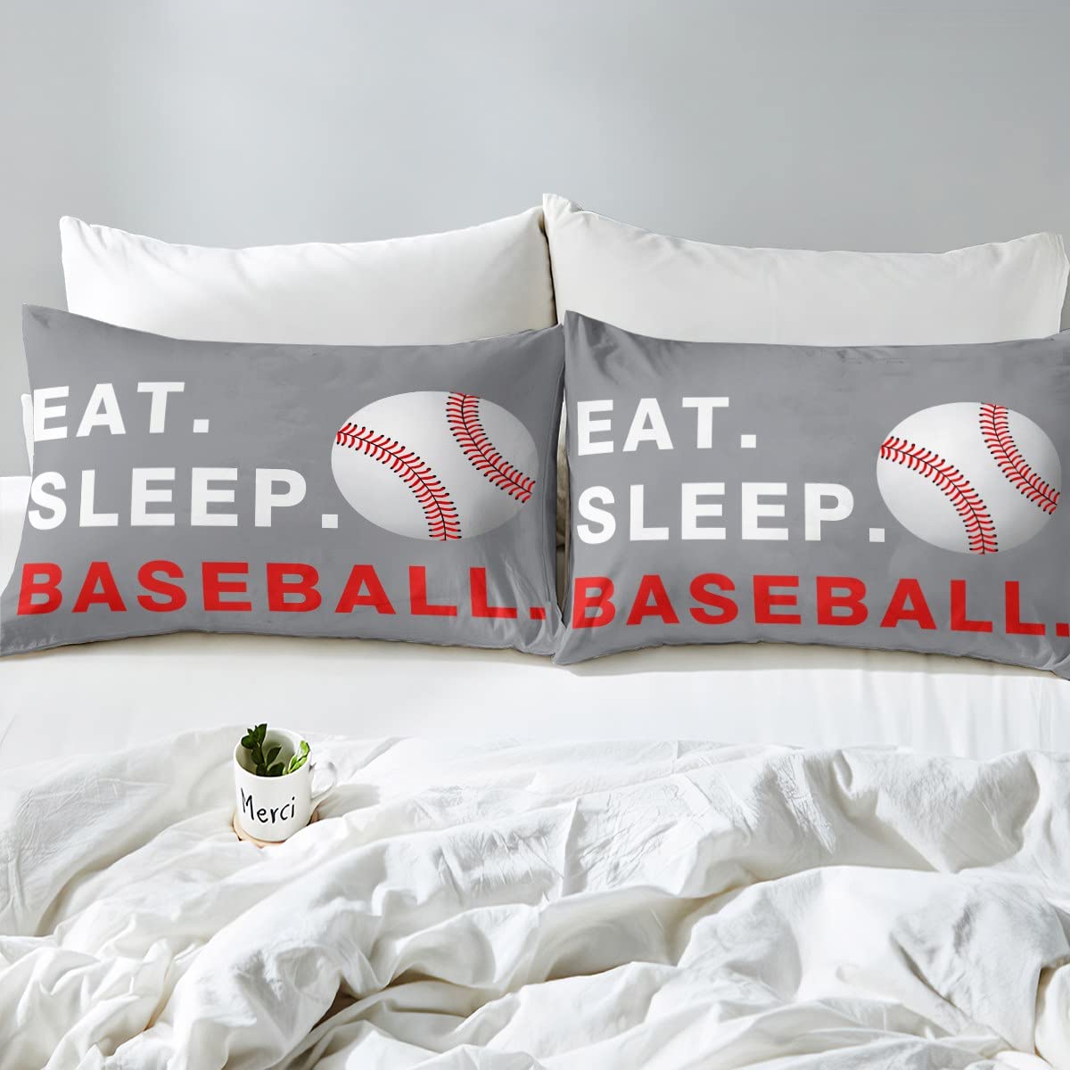 Baseball Bed Sheet Set Boys Ball Sports Theme Sheets Set Full Size for Kids Teens Ultra Soft Baseball Games Lover Sheets with Deep Pocket Fitted Sheet Gray Bed Set Room Decor