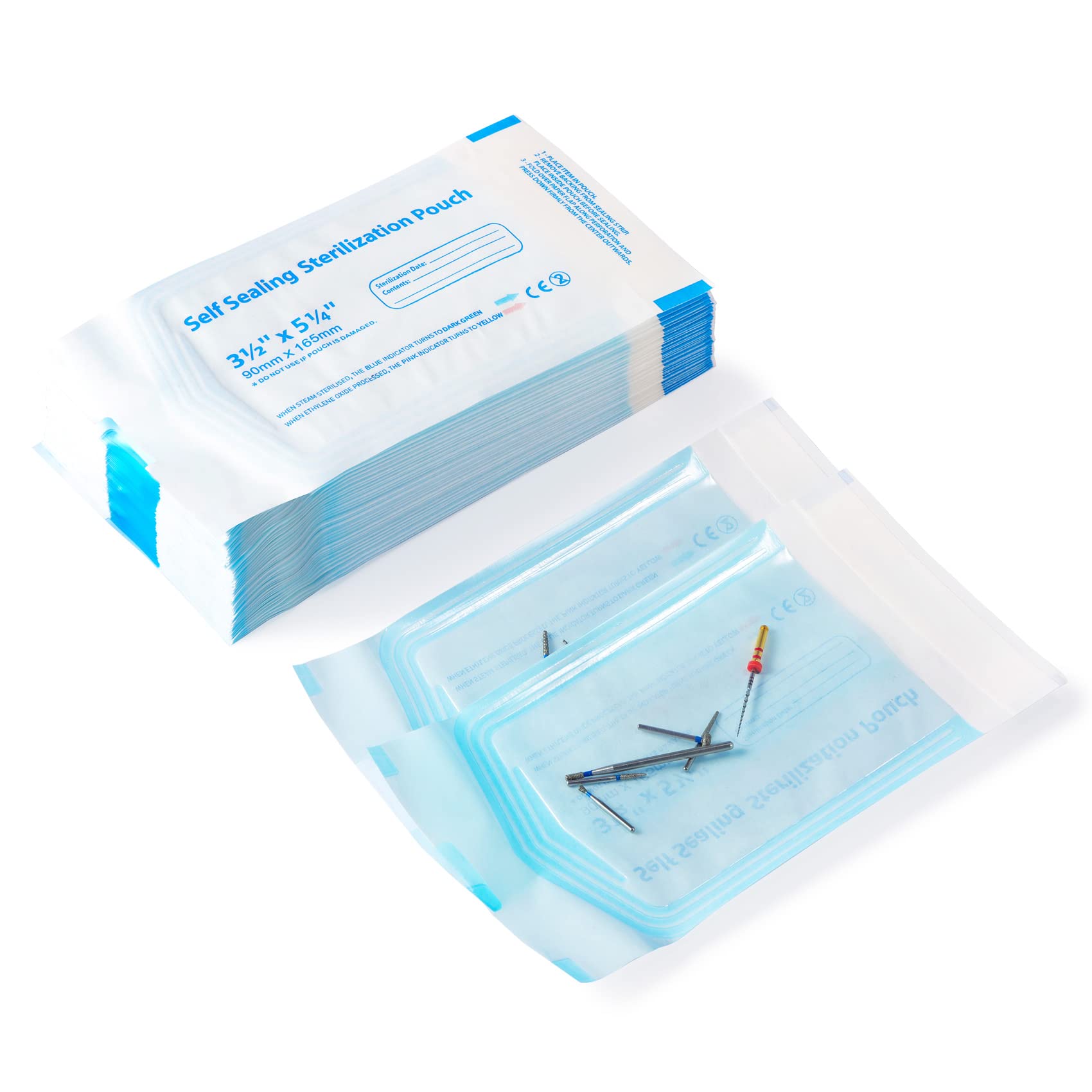 Annhua 3.5 X 6.5 Self Sterilization Pouches for Dental Offices, 100 Pcs Self Seal Sterilizer Bags Pouch - Blue