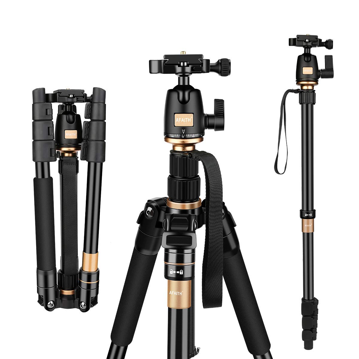 AFAITH Tripod for DSLR Camera, Ultra Compact and Lightweight Aluminum Travel Tripod with 360 Panorama Ball Head Quick Release Plate for Canon, Nikon, Sony, Samsung, Olympus, Panasonic