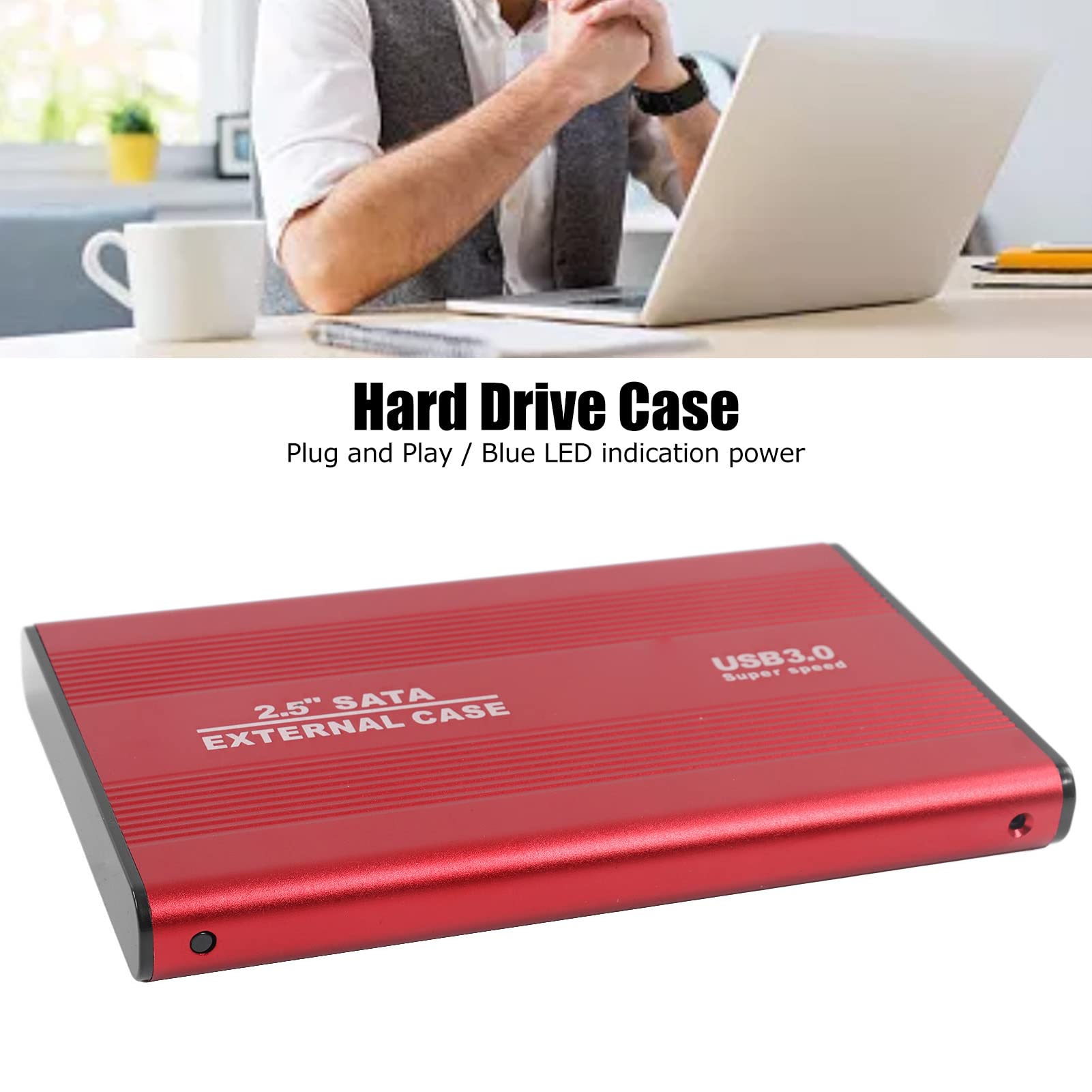 Acogedor USB 3.0 External Hard Drive Enclosure, Up to 5Gbps Transmission Rate 2.5inch External HDD Aluminum Shell Hard Drive Case Support 4TB(Red)
