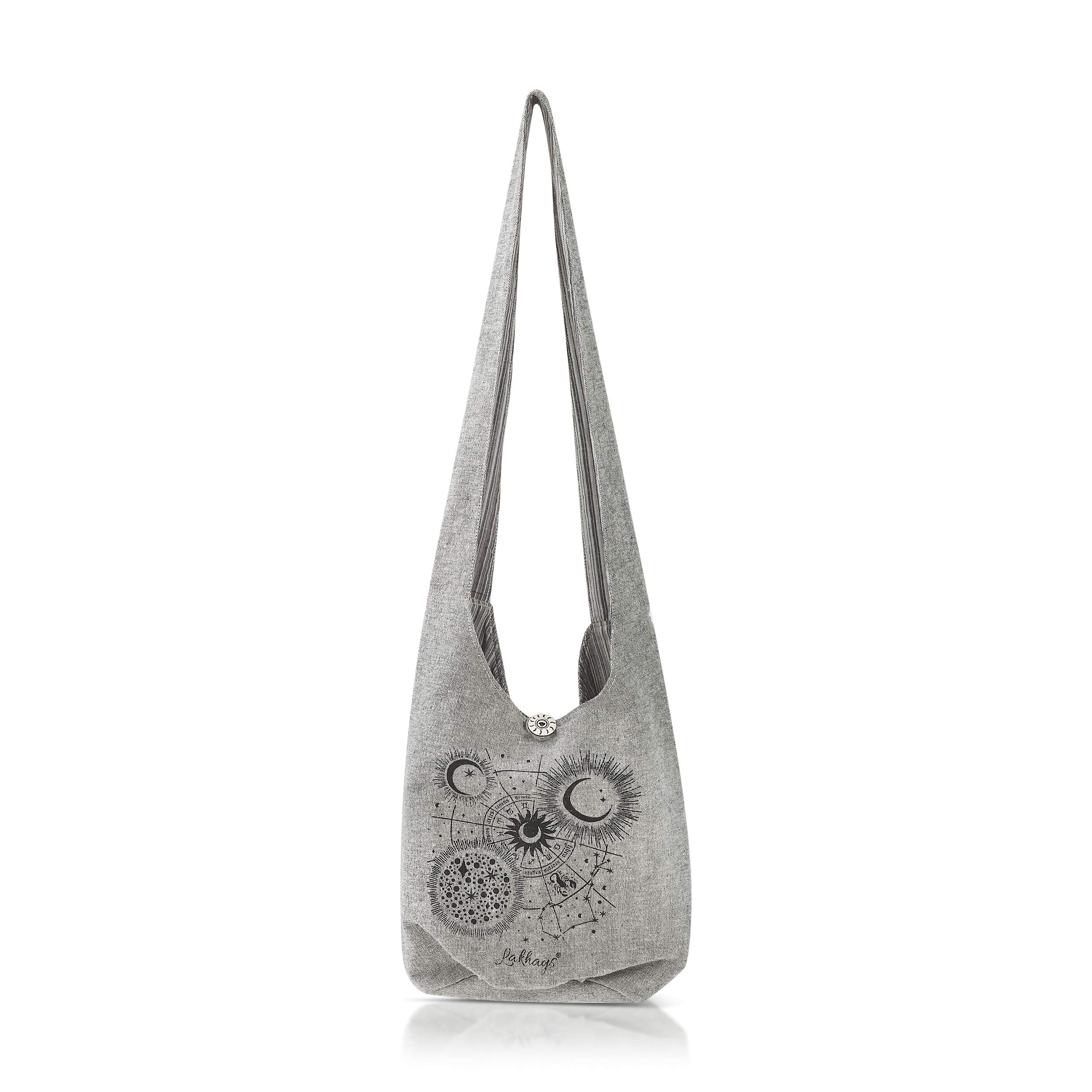 Cotton Sling Crossbody Shoulder Bag Purse Hippie Hobo Bohemian Festival Bag-Charcoal