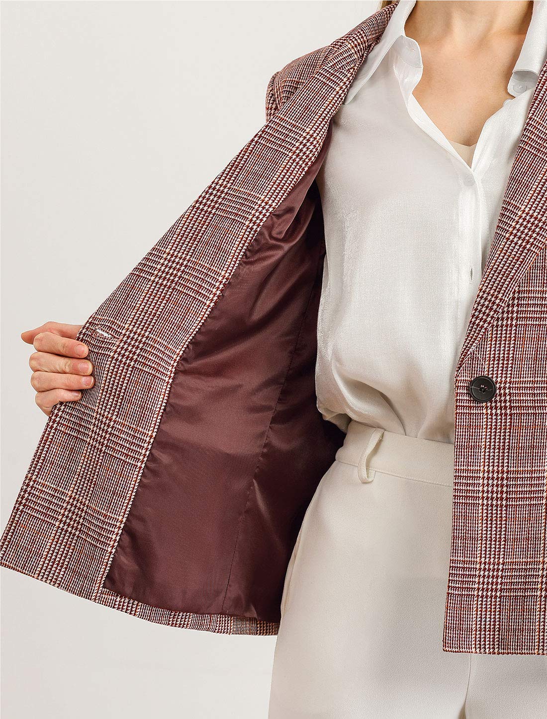 Allegra K Women's Notched Lapel One Button Boyfriend Blazer Suit Plaid Blazer Jacket Small Burgundy