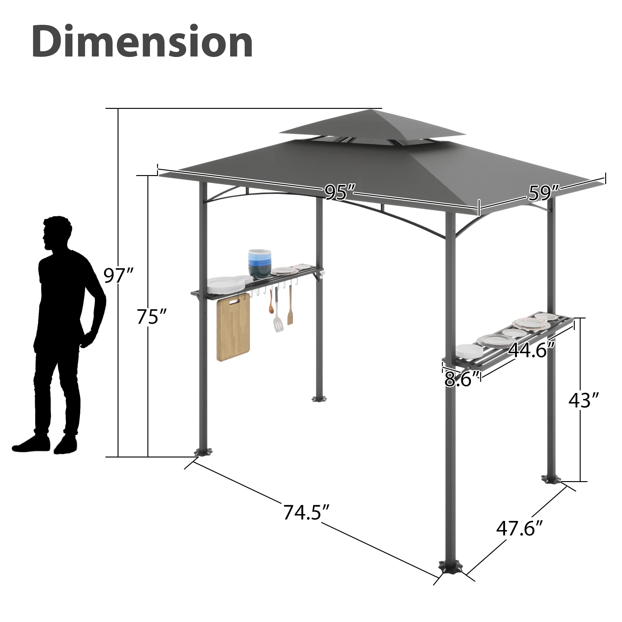 8 x 5 FT Grill Pergola Tent with Air Vent Double Tiered BBQ Gazebo Outdoor Barbecue Canopy, Khaki