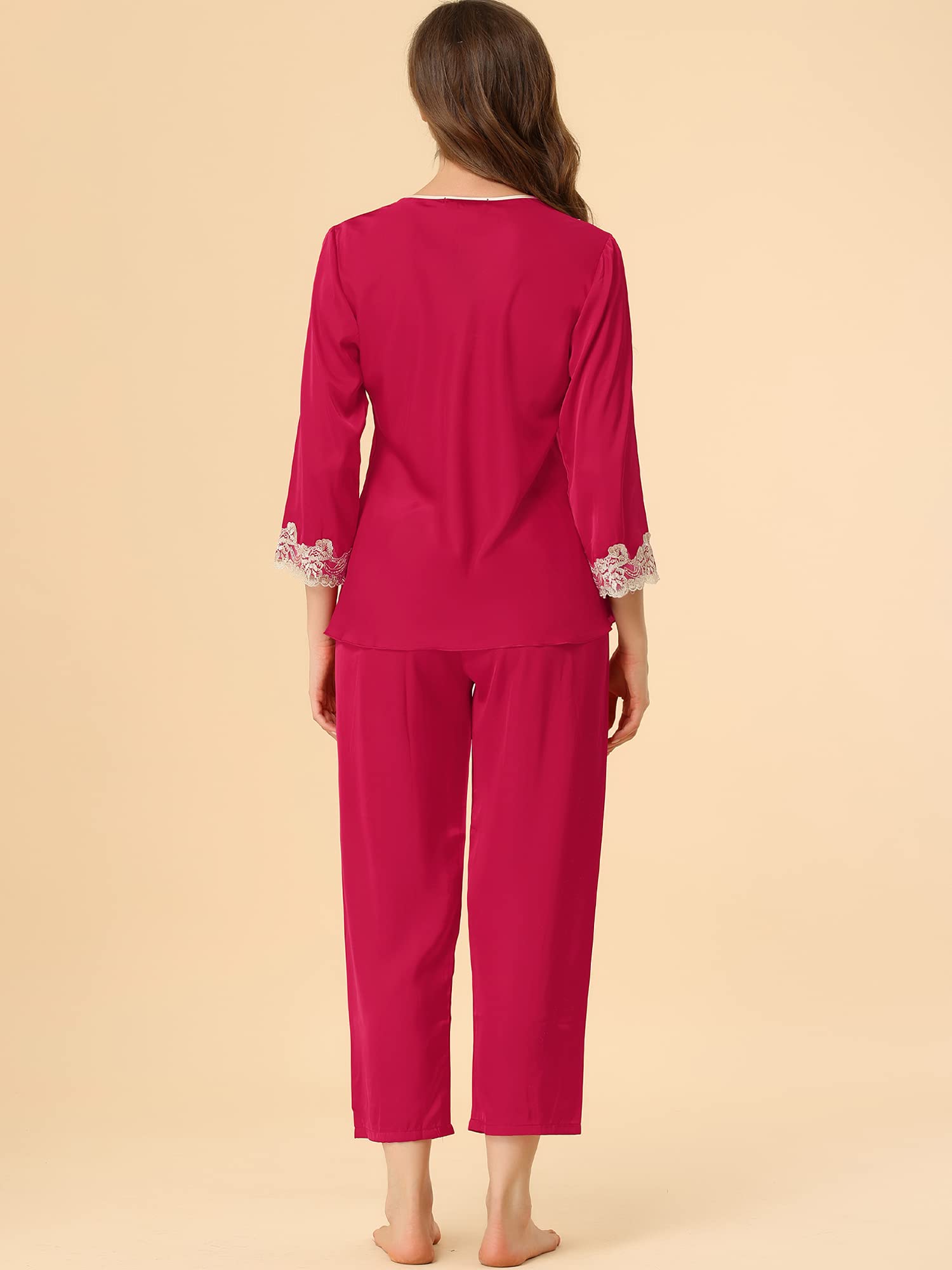 Allegra K Women’s Pajama Sets Sleepwear Soft Female Night Suit Lounge Sets Small Red