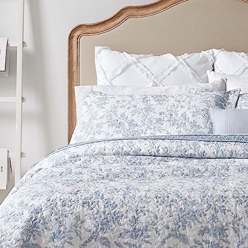 Laura Ashley Home - Amberley Collection - Quilt Set - 100% Cotton, Breathable & Lightweight, Reversible Bedding, Pre-Washed for Added Softness, Queen, Spa Blue , 1 Count (Pack of 1)