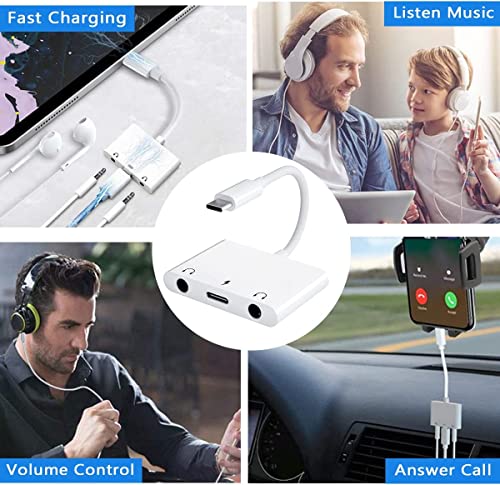 LecLooc USB C to 3.5mm Audio Adapter, 3 in 1 USB C to Dual 3.5mm Audio Jack and PD 60W Fast Charging Fit with Galaxy S22 Ultra S21 S20+ Ultra, Note 20/10,Pixel 7 6 5 4XL 3 XL 2XL,iPad Pro