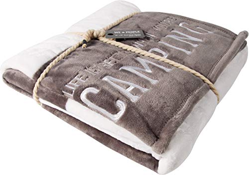 Pavilion Gift Company Life is Better When You're Camping-Gray & White Super Soft 50 x 60 Inch Striped Throw Embroidered Text 50" x 60" Royal Plush Blanket, Grey