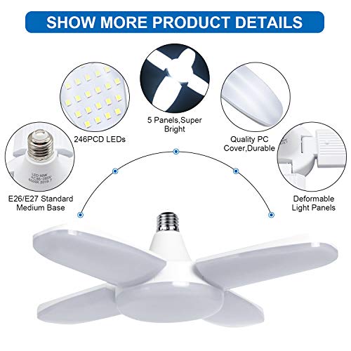 LED Garage Lights,Exulight 60W Led Garage Ceiling Light 6000LM Daylight,Deformable Light Bulbs 60 Watt Work Light,E26/E27 Shop Lights for Garage Barn Warehouse Workshop Lighting
