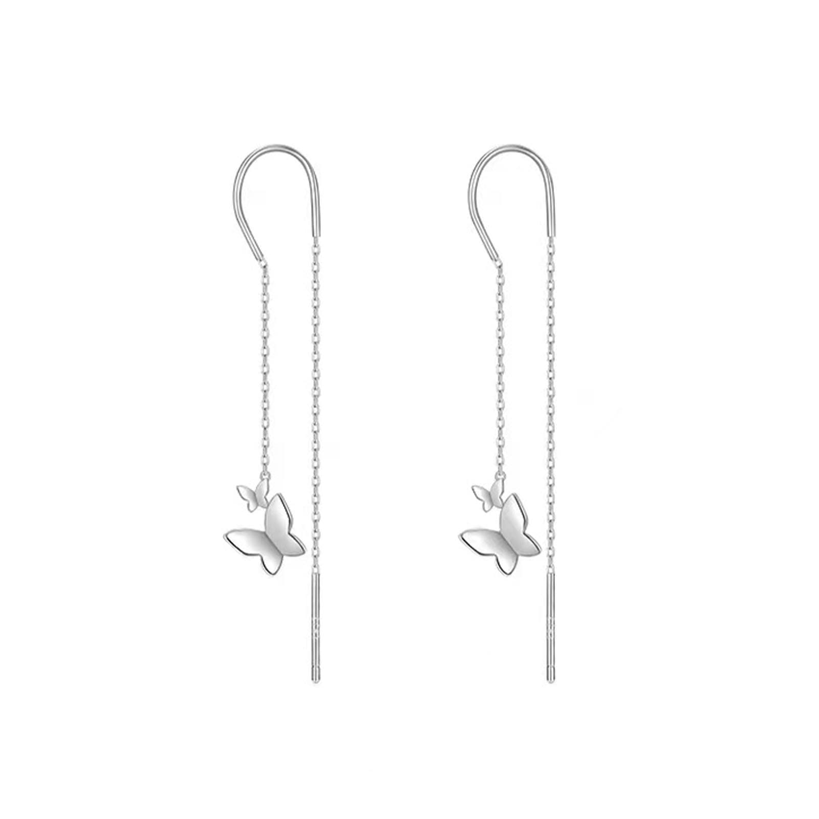 925 Sterling Silver Crystal Butterfly Drop Dangle Earrings for Women Long Tassel Chain Threader for Women Statement Jewelry