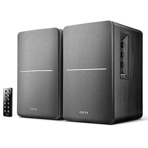 Edifier R1280DB Powered Bluetooth Bookshelf Speakers - Optical Input - Wireless Studio Monitors - 4 Inch Near Field Speaker - 42W RMS - Wood Grain (Black)