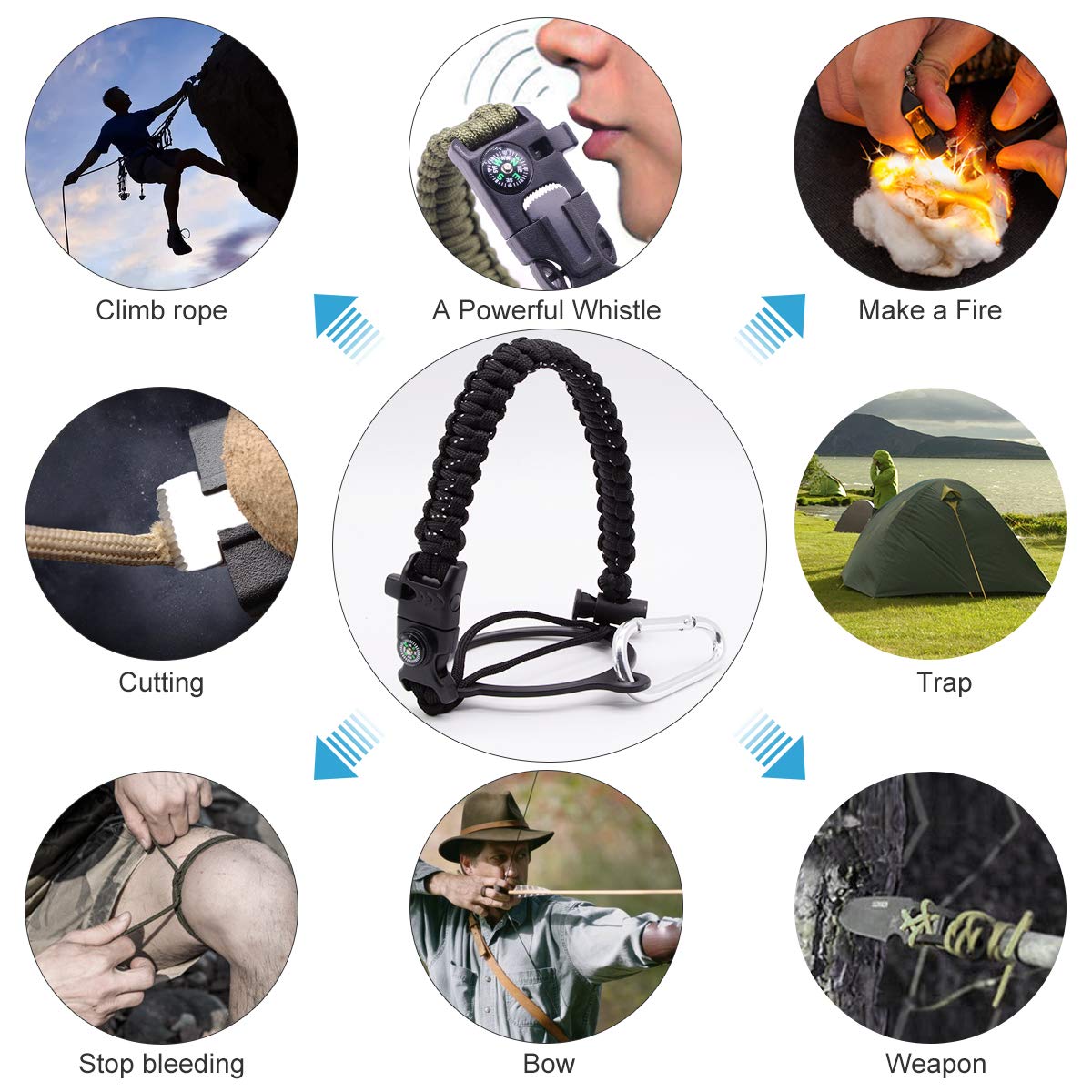 Affute Paracord Handle for Hydroflask Wide Mouth Bottles, with Safety Ring and Carabiner, Plus one Protective Silicone Sleeve, Best Value Set (32-40oz, Black)