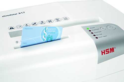 HSM shredstar X17, 17-Sheet Cross-Cut Paper/CD/Card Shredder, P-4 Security Level, 6.9 Gallon, White