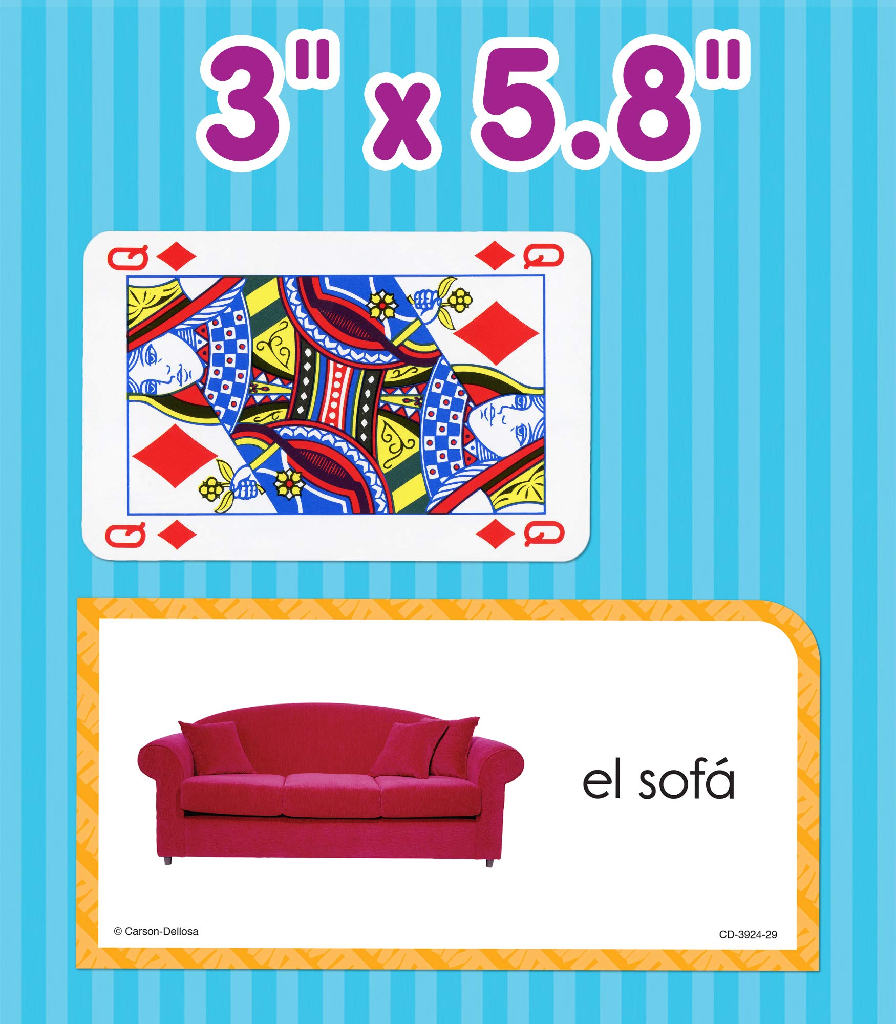 Carson Dellosa 104 Spanish Flash Cards for Kids, Spanish Vocabulary Flash Cards for Beginners, Picture Flash Cards for Toddlers, Learning Spanish Game for Beginners