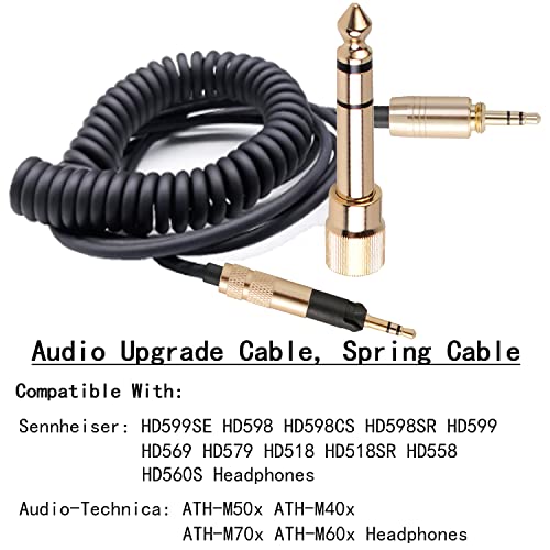 FAAEAL HD598 Cs Coiled Audio Cable Replacement for Sennheiser HD599 SE HD558,HD518,ATH-M50X,ATH-M70X Headphones,2.5mm to 3.5mm Extension Aux Cord with 6.35mm(1/4") Adapter 4.2ft-14ft