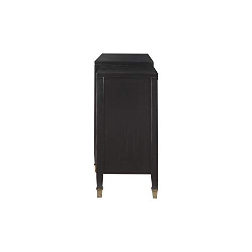 Madison Park Lyle Media Console Cabinet - Modern Luxe, Mirrored Door with Metal Hardware Buffet/Sideboard Living Room Furniture, Black