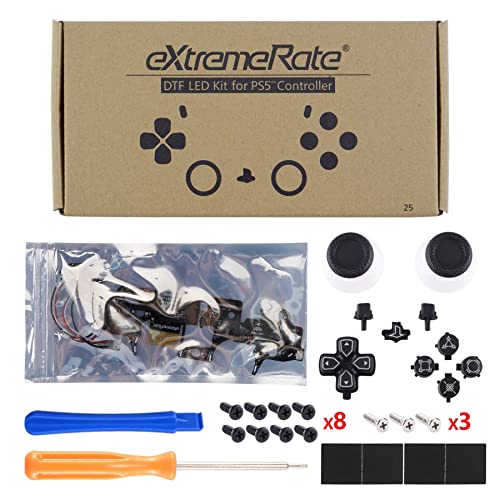 eXtremeRate Multi-Colors Luminated Dpad Thumbstick Share Home Face Buttons for PS5 Controller, Black Classical Symbols Buttons DTF V3 LED Kit for PS5 Controller - Controller NOT Included