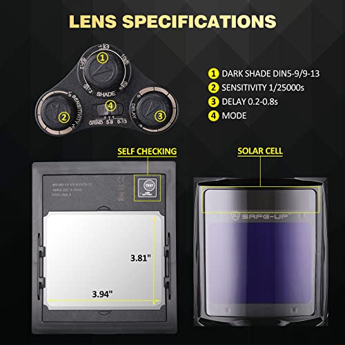 Auto Darkening Welding Helmet, SU SAFE-UP Large Viewing Screen 3.94"X3.81" True Color Solar Powered Welding Hood, 4 Arc Sensor Wide Shade 5-9/9-13 Welders Mask for TIG MIG ARC