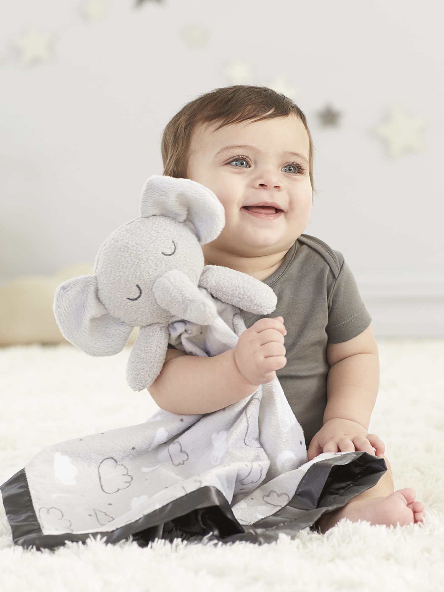 Just Born Boys and Girls Newborn Infant Baby Toddler Nursery Cuddleplush Toy Animal Security Blanket, Gray Elephant, One Size