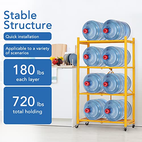 ShanSon Storage Shelves with Wheels 4 Tier Heavy Duty Foldable Metal Rack Storage Shelving Units for Garage Kitchen,Yellow