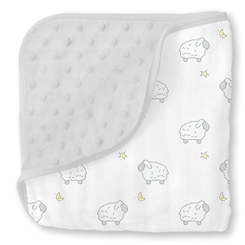 SwaddleDesigns Snuggle Blanket, Microfiber and Cotton Muslin, Sterling Little Lamb and Plush Dots