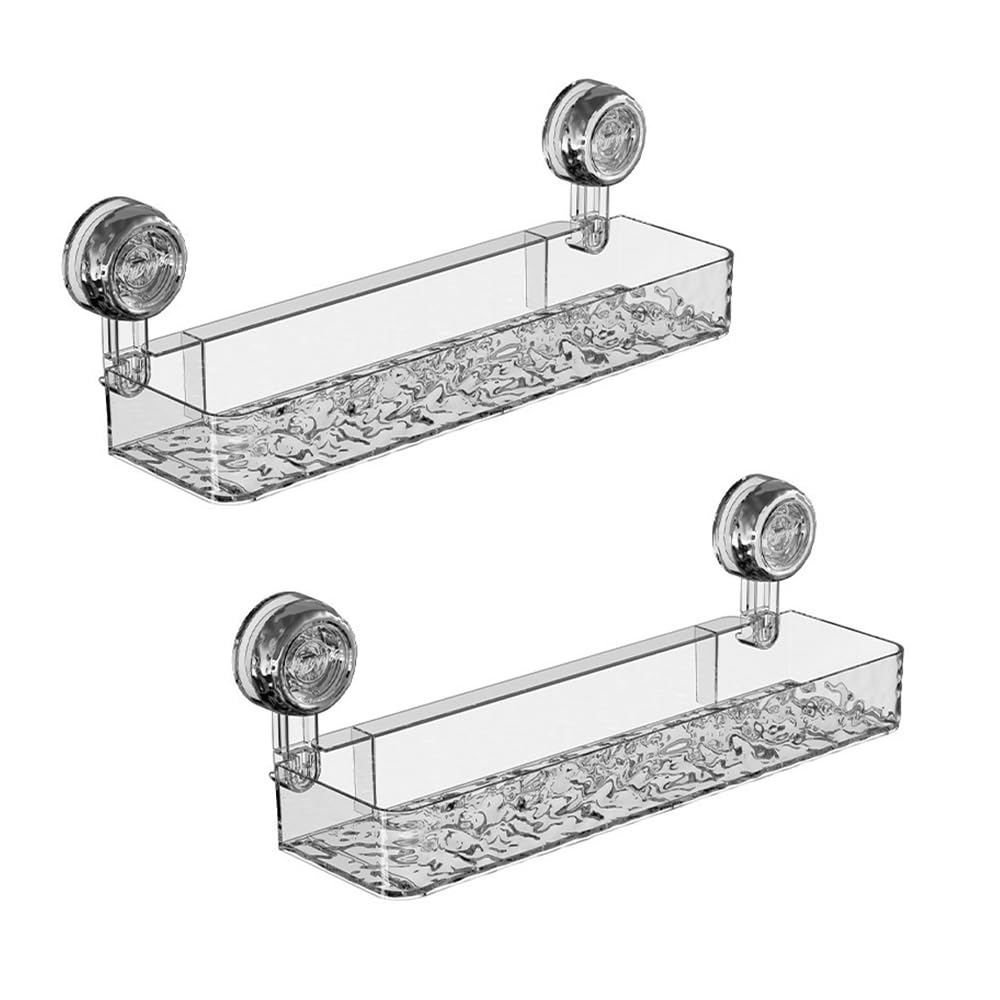 Attarrior Bathroom Suction Cup Storage Rack Without Punching Wall-mounted Shelf Bathroom Shower Storage Acrylic for Bathroom Storage (Clear, 2 PCS)