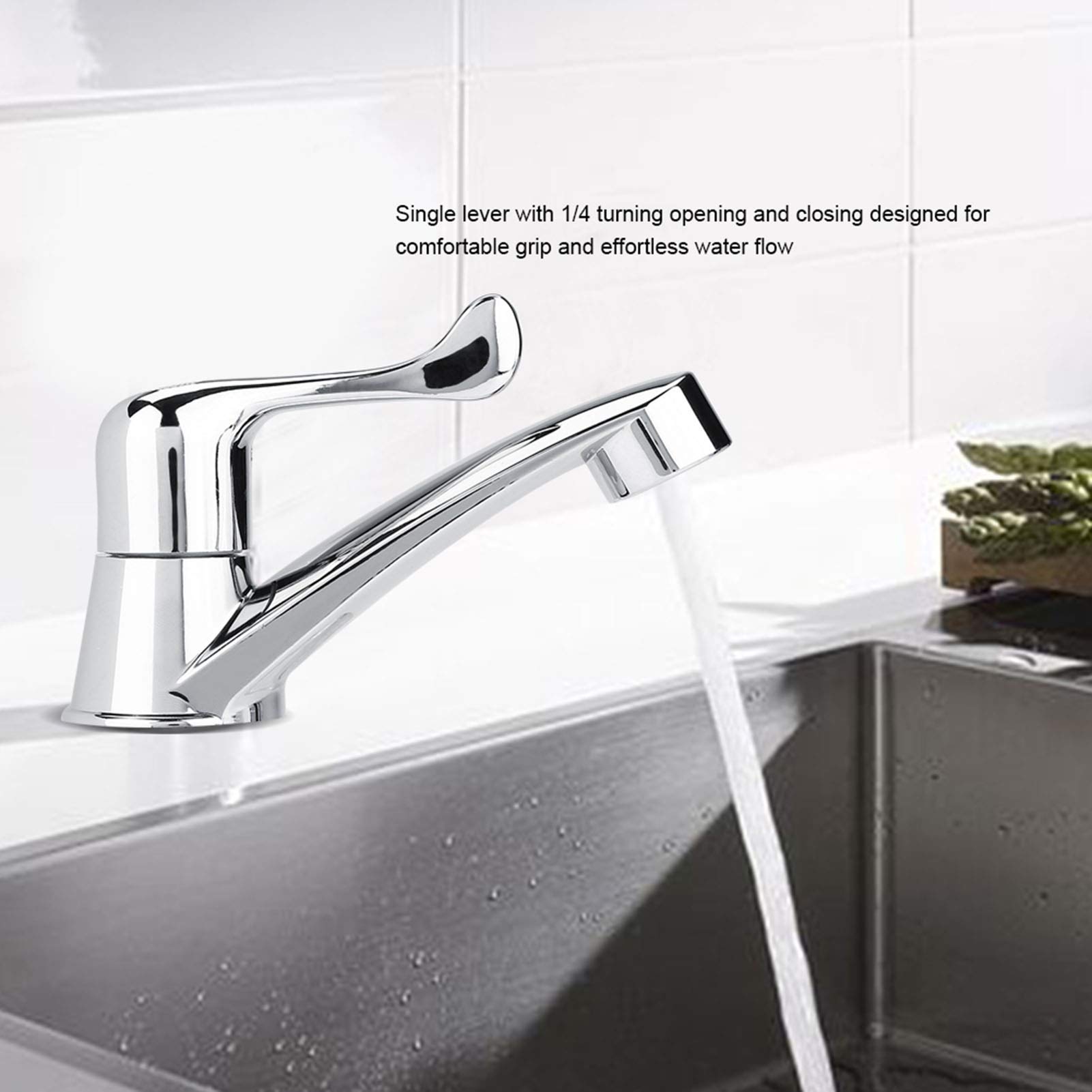 Basin Single Cold Faucet, Chrome Finished Plastic Single Cold Faucet Water Tap for Bathroom Basin Kitchen Sink - G1/2 Interface - 1/4 Turning Opening(2)
