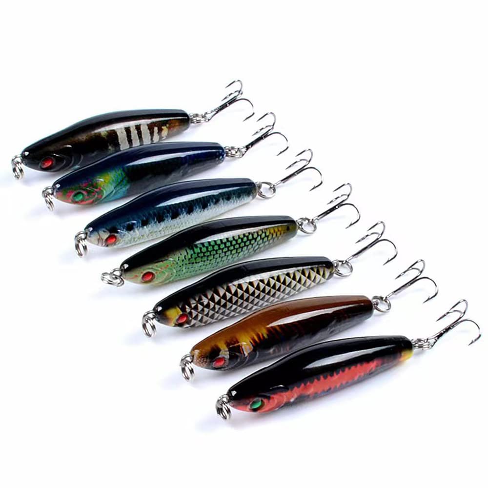 7 Pcs Topwater Fishing and Floating Hard Lures Lures or Pencil Popper Lures , as Floating Pencil Popper Lures Or Fishing Plugs for Salmon Redfish Trout Bass Walleye-31