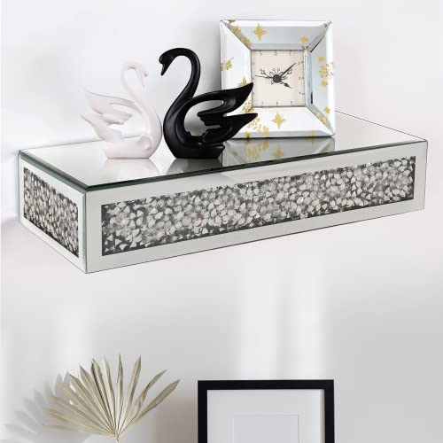 LXARTZJ Diamond Crystals Wall Rack Mirror Crushed Diamond Decorative Wall Shelf for Home Decoration Crystal Diamond Wall Art Decor Accent Piece Showcase