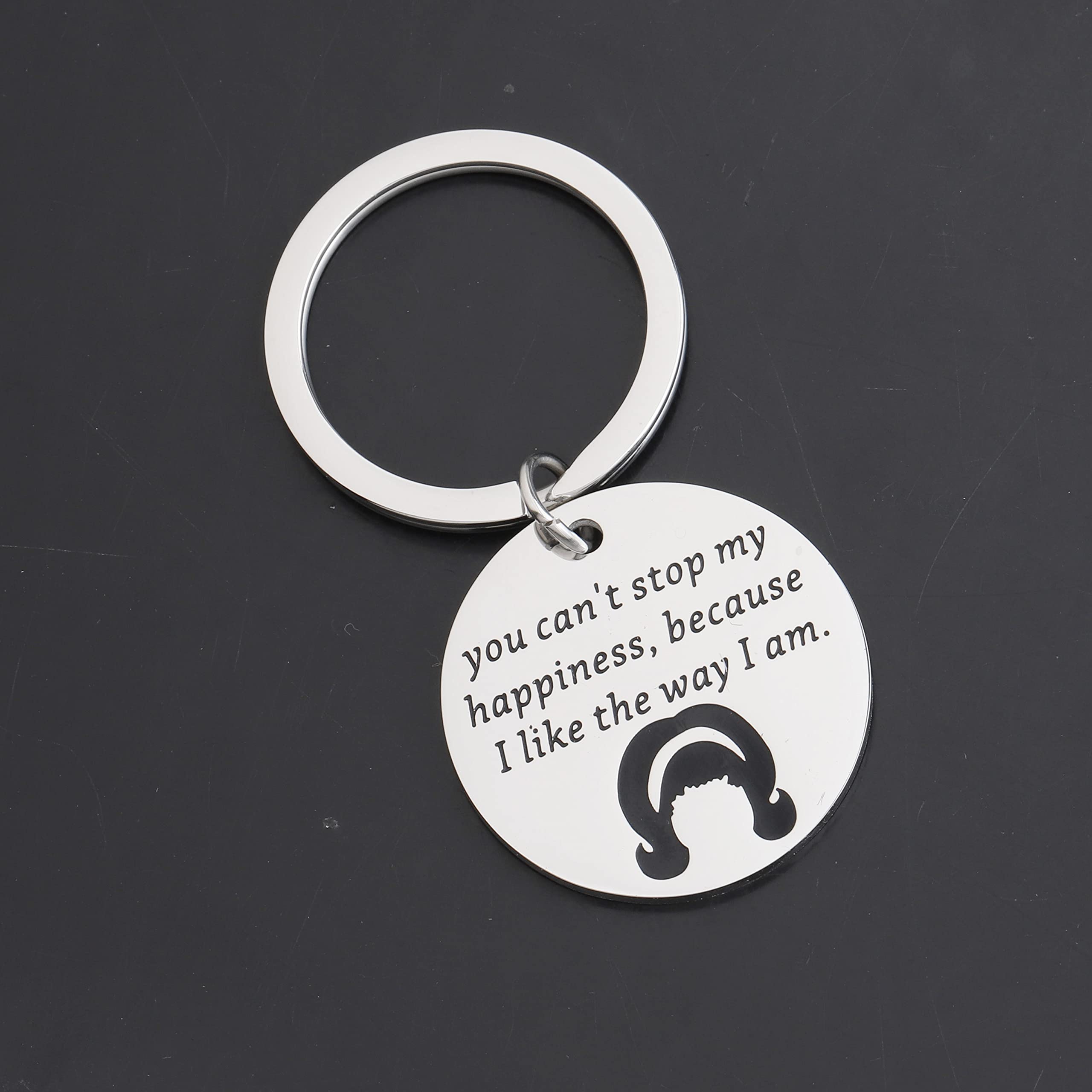 BLEOUK Hair Spray Musical Keychain Hair Spray Broadway Themed Gift Dancer Gift Motivational Quote Gift (stop my happiness)