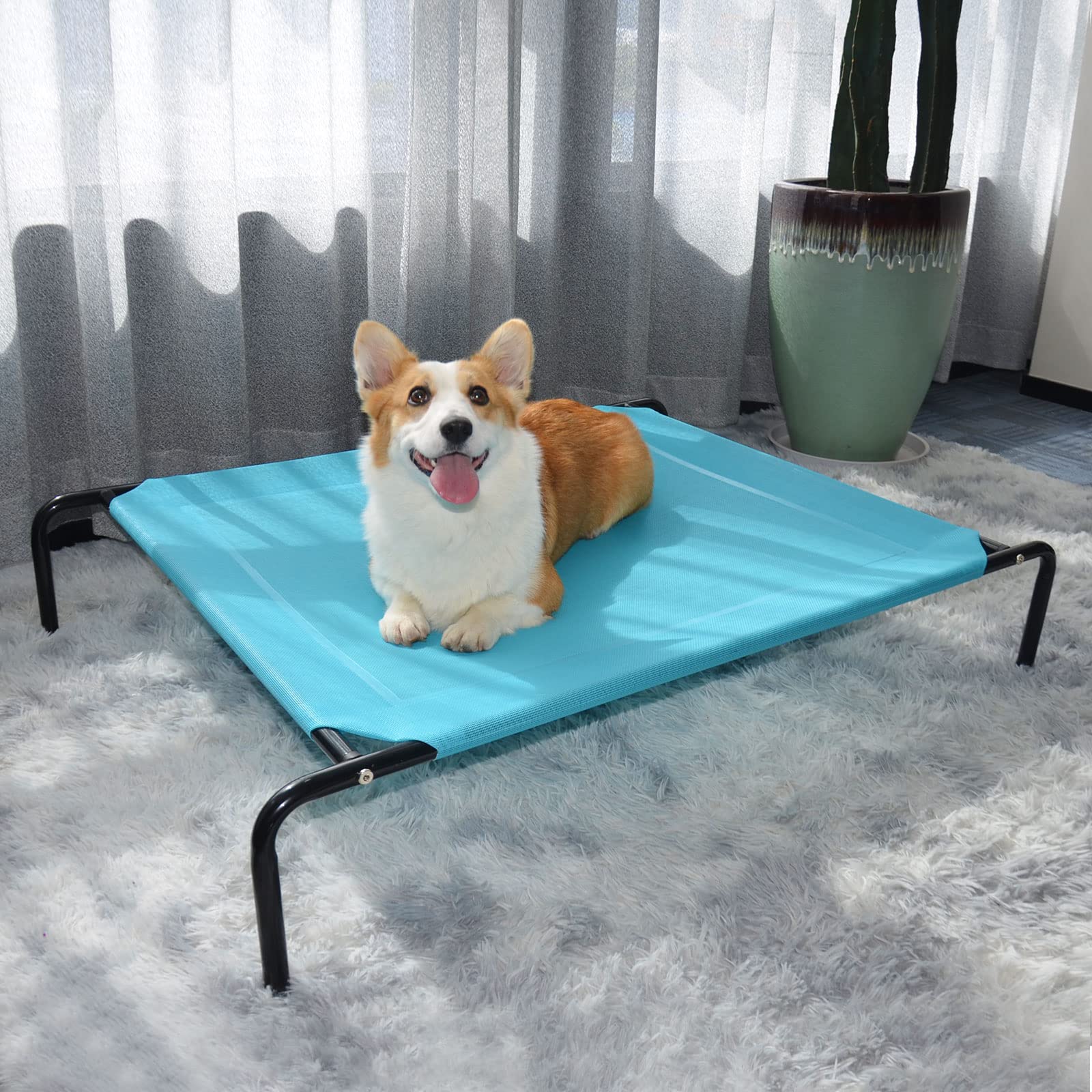 BRIKY Extra Large Elevated Dog Bed, Outdoor Raised Dog Cot Bed, Green Portable Pet Beds with Cooling Washable Mesh XL