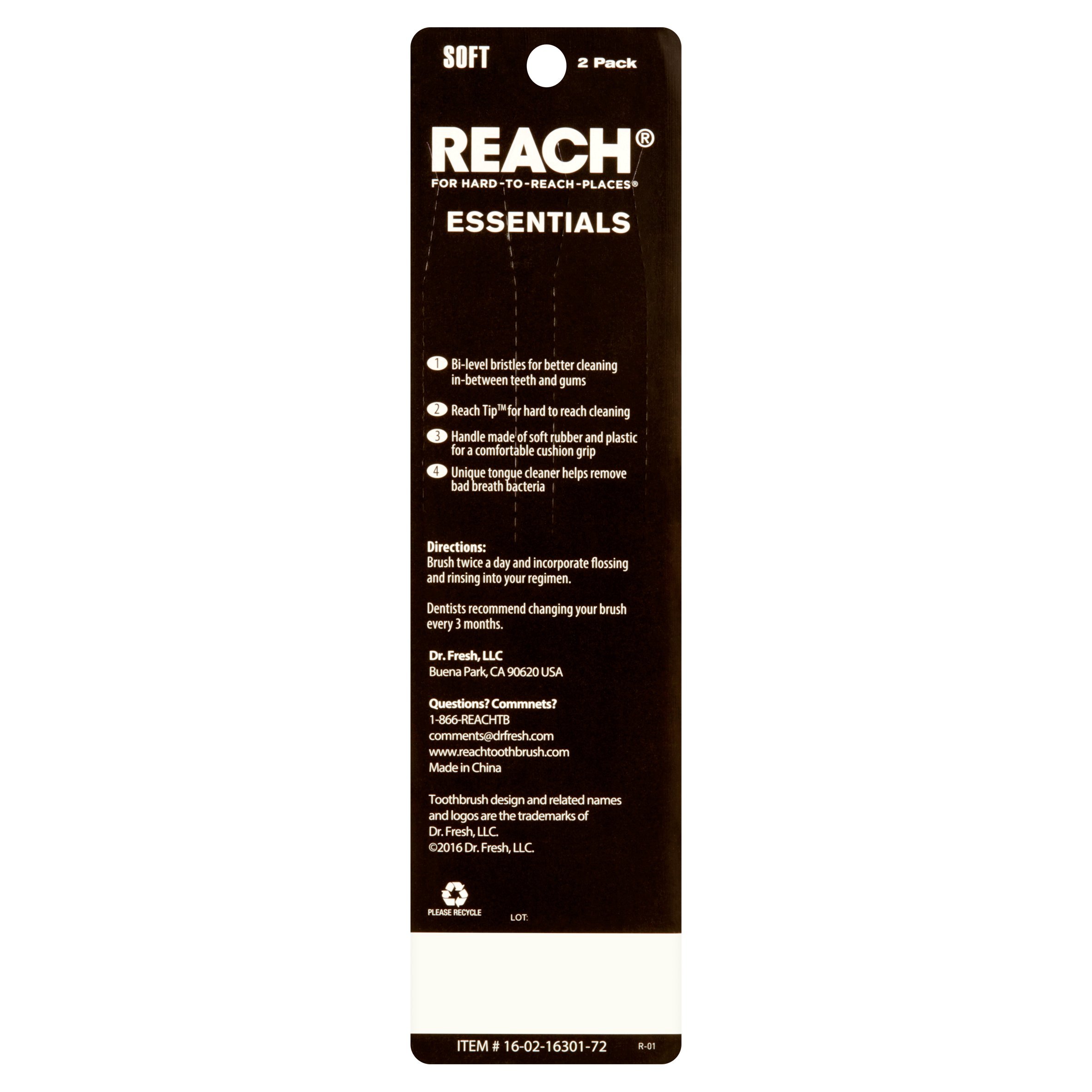 Reach Essentials Plaque, Gum & Tongue Cleaner Toothbrush - 2 Count One Pack