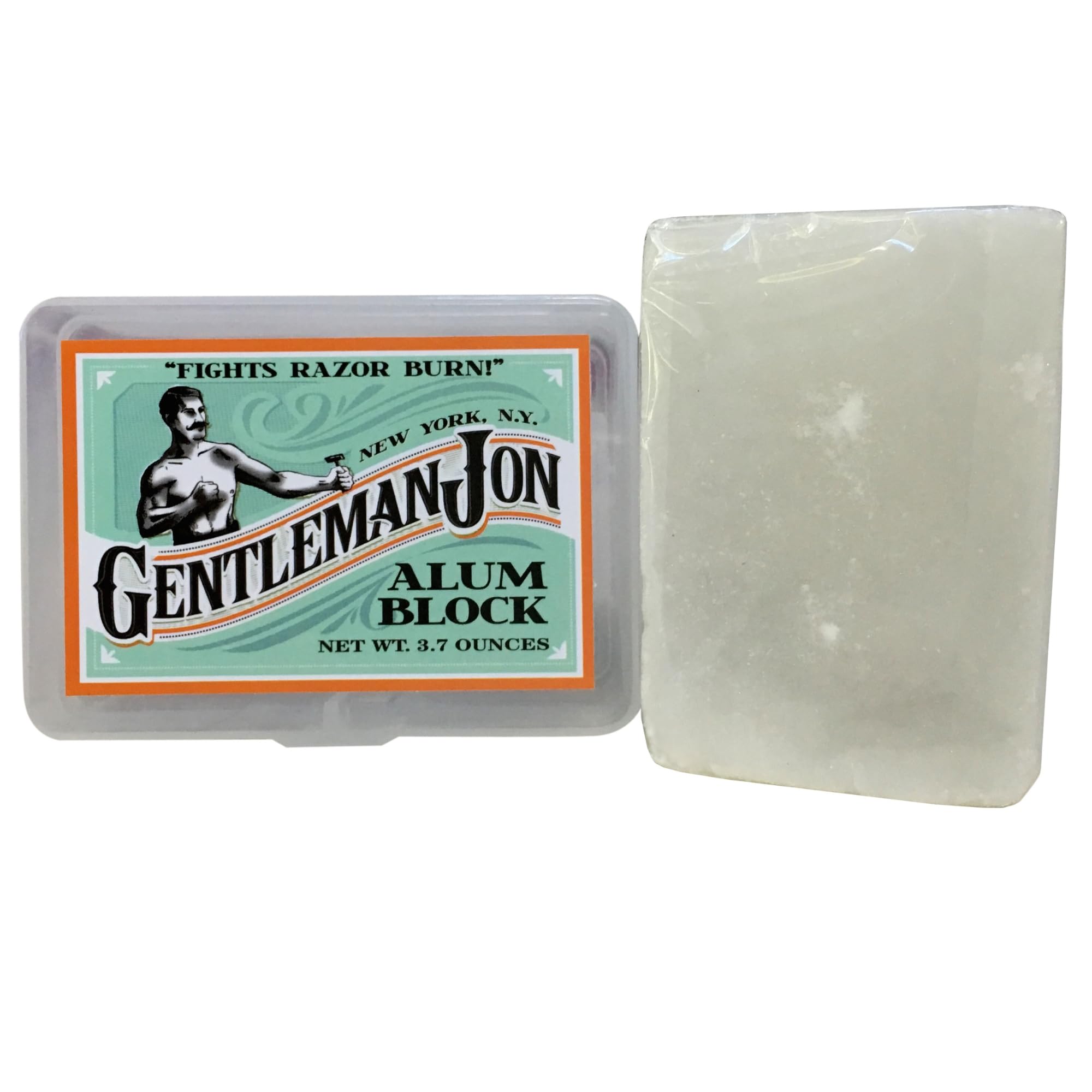 Gentleman Jon 3.7 Ounce Alum Block in Plastic Case | Upgrade Your Shave - Soothing Aftershave Solution for Shaving Razor Burn Relief - Travel Friendly Durable Plastic Case Included