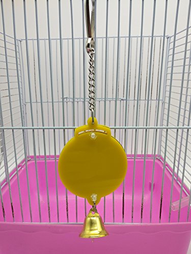Hypeety Pet Bird Mirror with Bell Interactive Treat Puzzle Parrot Toy Bird Cage Mirror Small Bird Swing Chew Toys Fun Cage Accessories (Color Random) (Round Shape)