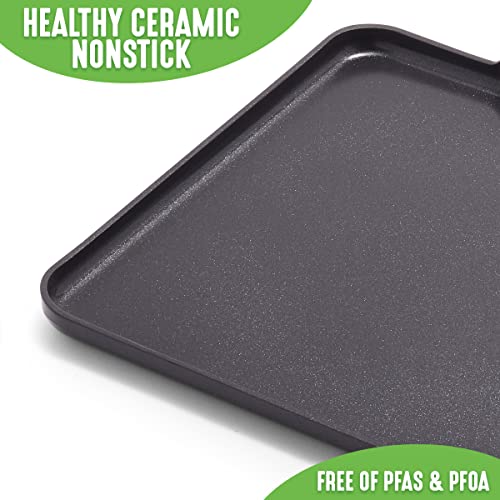 GreenLife Soft Grip Diamond Healthy Ceramic Nonstick 11" Griddle Pan, PFAS-Free, Dishwasher Safe, Black