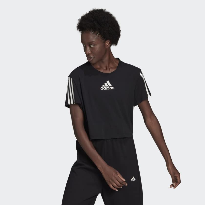 adidas Women's Cotton-Touch Cropped Sport Tee, Black, Small