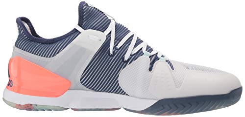 adidas Men's Adizero Ubersonic 2.0 Tennis Shoe, FTWR White/Tech Indigo/Signal Coral, 14 M US