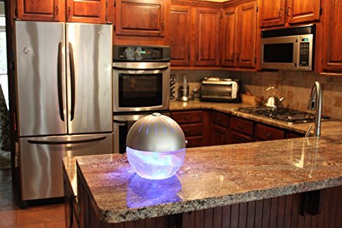 EcoGecko Earth Globe- Glowing Water Air Washer and Revitalizer with Lavender Oil, Silver (75606-Silver)