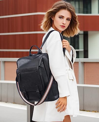 Caitina Backpack Purse for Women Leather Backpack Purse Travel Backpack Fashion Designer Ladies Shoulder Bags With Wristlets(Black)