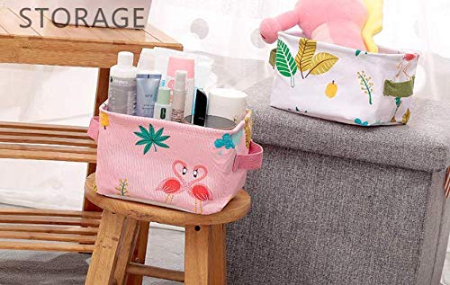 HappyDaily Cotton Linen Desktop Storage Basket, Multifunctional Foldable Household Basket Closet Organizer Toy Container Cosmetic Storage Box (Pink Flamingo)